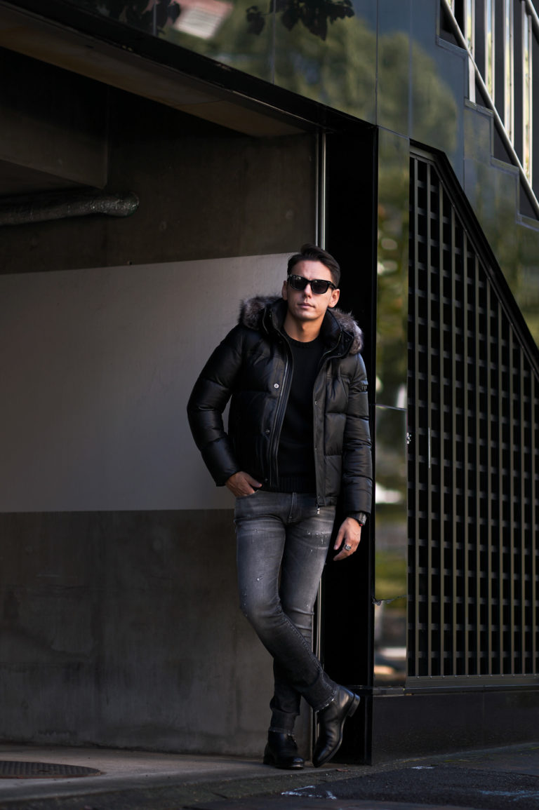 MOORER (ムーレー) ODISSEO-PEF (オディッセオ) ホワイトグースダウン ラムレザー ダウン ジャケット NERO (ブラック) Made in italy (イタリア製 ...